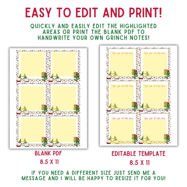 Editable Grinch Elf Note Cards, Letter From Grinch, Grinch-themed Notes ...