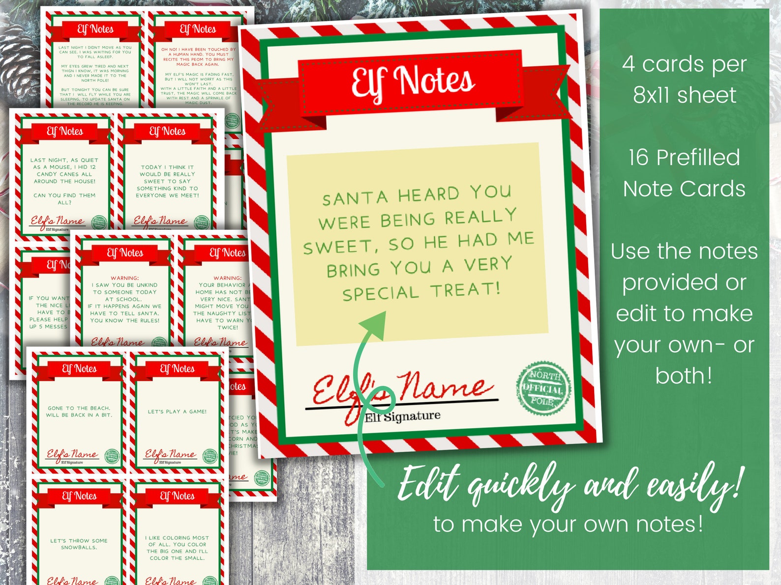 Editable Elf Note Cards Elf Activity Cards Printable - Etsy
