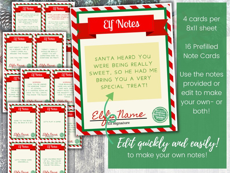 Editable Elf Note Cards Elf Activity Cards Printable - Etsy