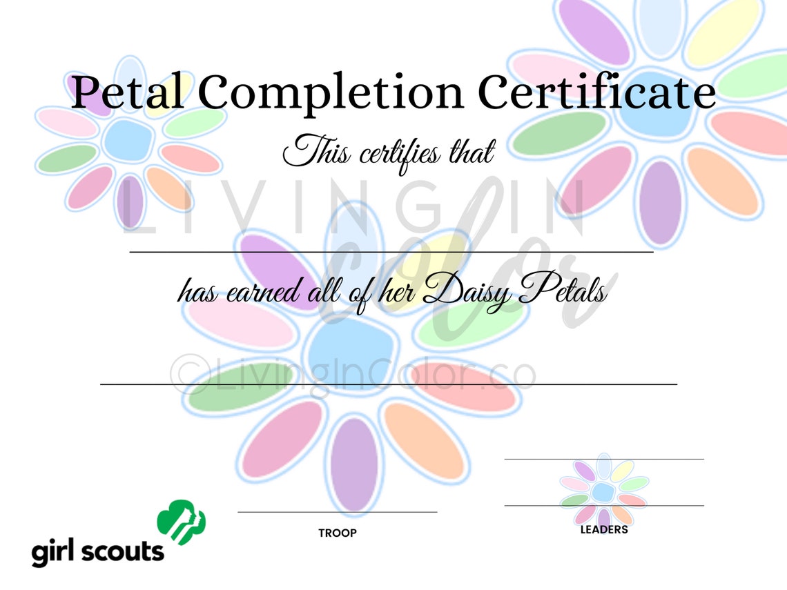 Girl Scout Daisy Petal Completion Certificate Printable | Etsy