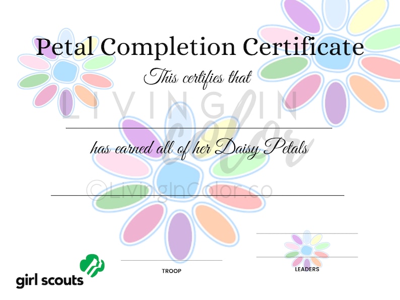 Girl Scout Daisy Petal Completion Certificate Printable - Etsy