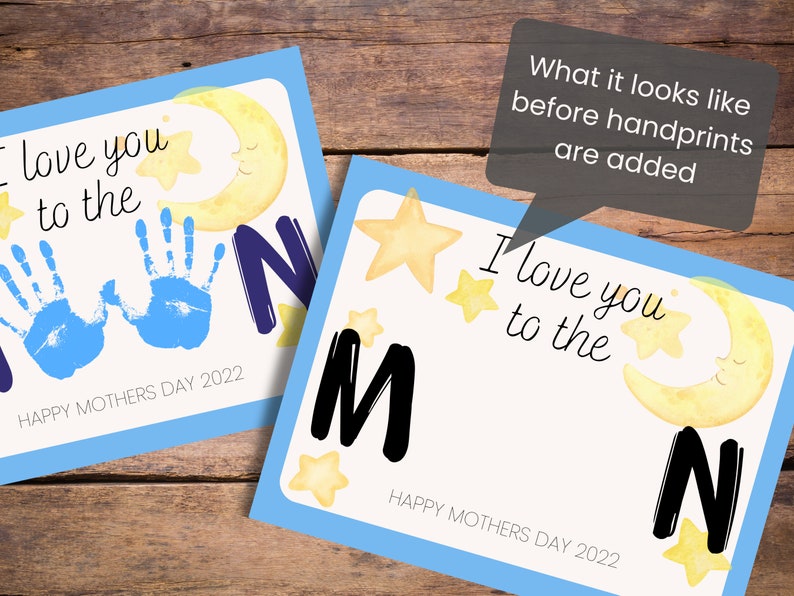 I Love You to the Moon and Back Handprint Craft Mother's - Etsy