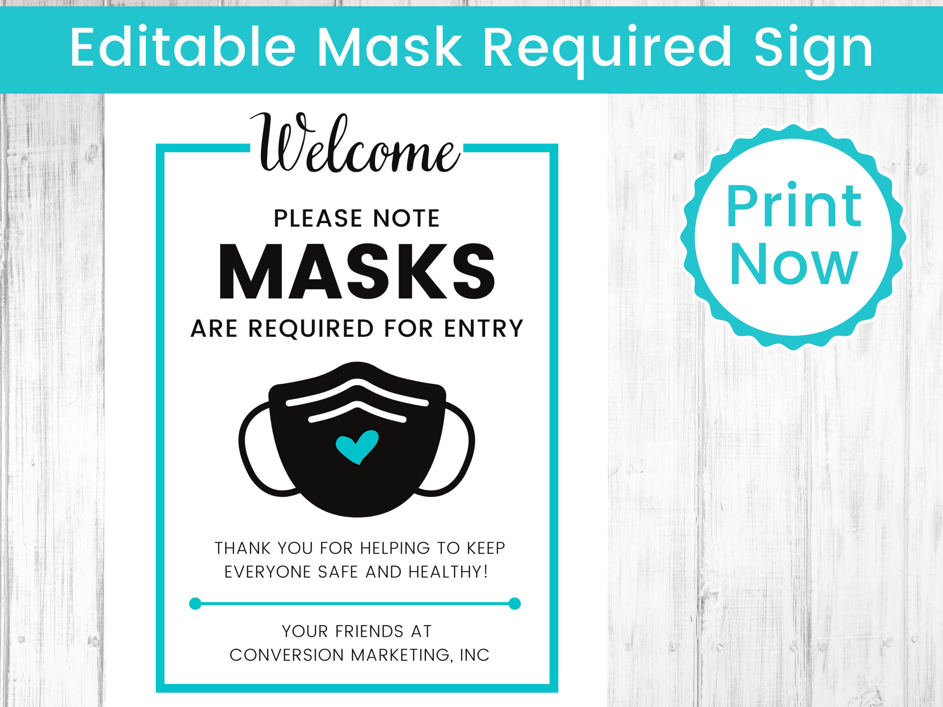 Editable Mask Sign for Business Business Mask Sign Printable | Etsy