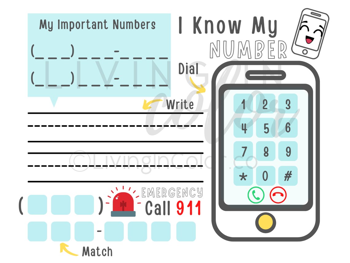 Preschool Activity Phone Number Practice Preschool Worksheet | Etsy