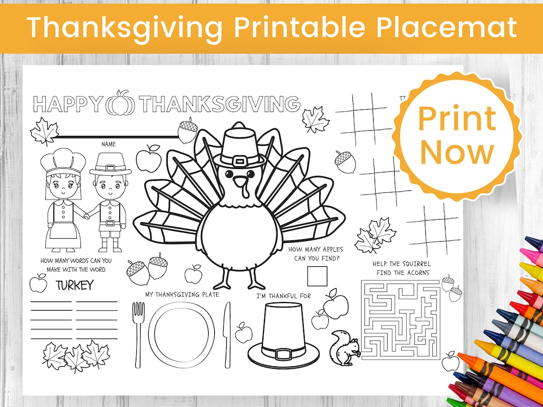 Thanksgiving Activity Placemat Printable for Kids - Etsy