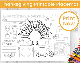 Thanksgiving Coloring Sheet PRINTABLE Placemat Dinner Table Classroom ...