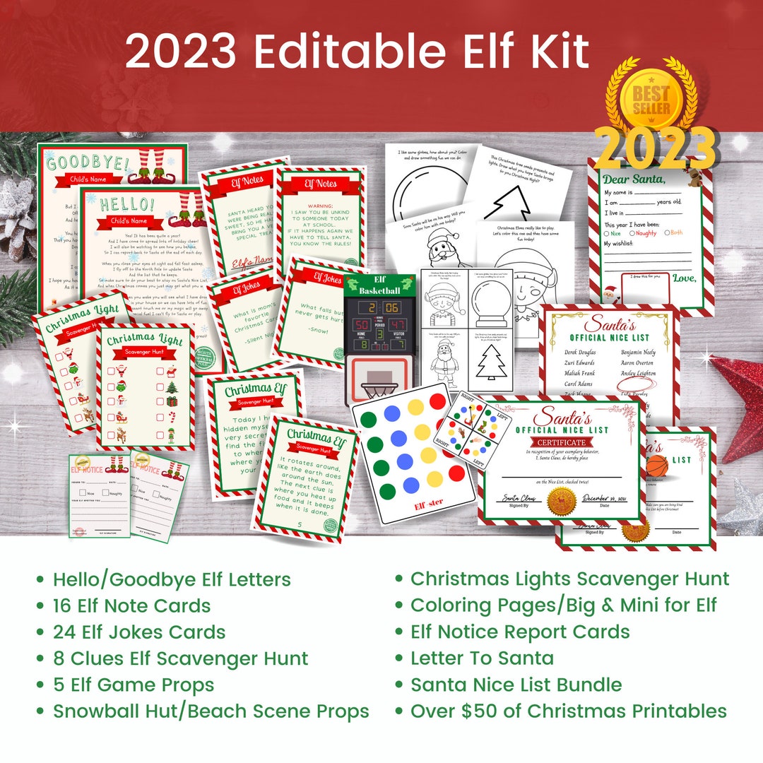 Printable Elf Kit, Elf Bundle, 24 Days of Christmas, Elf Props, Elf ...
