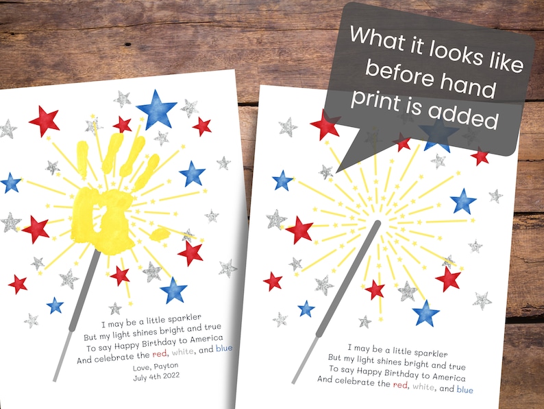 Sparkler Handprint Art 4th July Craft American Independence - Etsy