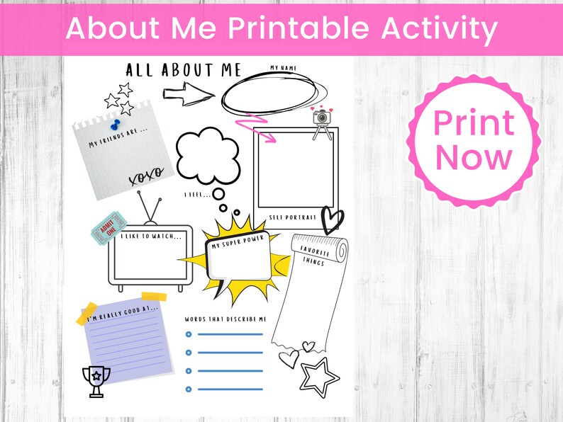 About Me Printable Worksheet About Me Theme Homeschool - Etsy