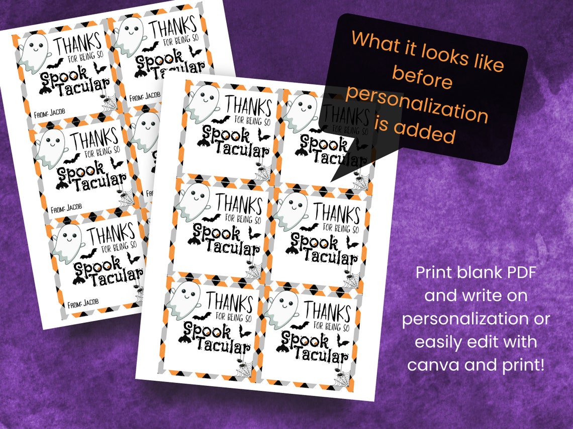 Editable Halloween Gift Tags, Spooktacular Halloween Treat Tag, Spooky ...