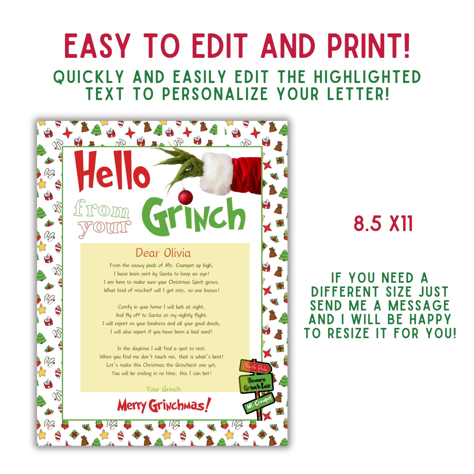 EDITABLE Letter From Grinch, Grinch Arrival Letter, Official Letter ...