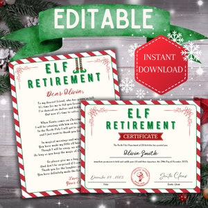Elf Retirment Letter and Certificate, Editable Elf Retiring Letter ...