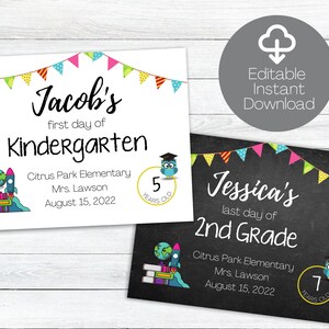 Printable Back to School Signs, Editable First Day of School Sign, Back ...
