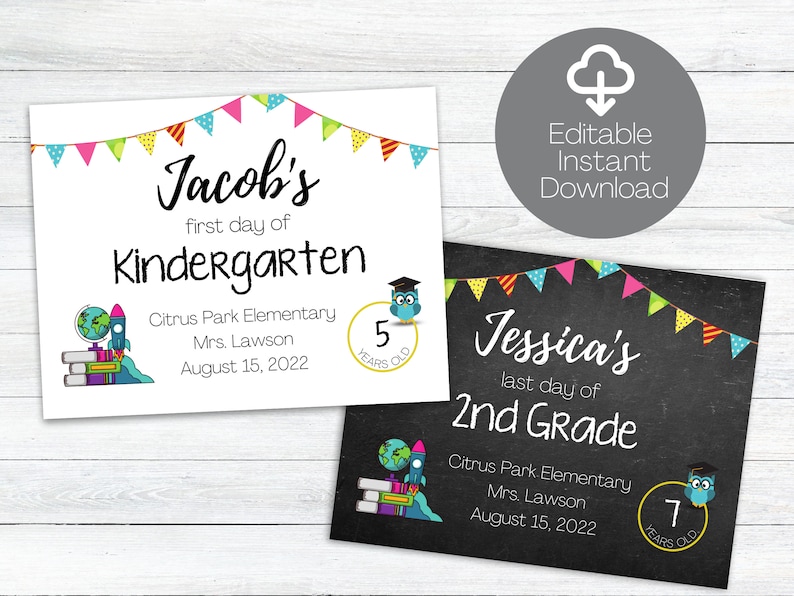 Printable Back to School Signs Editable First Day of School - Etsy