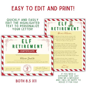 Elf Retirment Letter and Certificate, Editable Elf Retiring Letter ...
