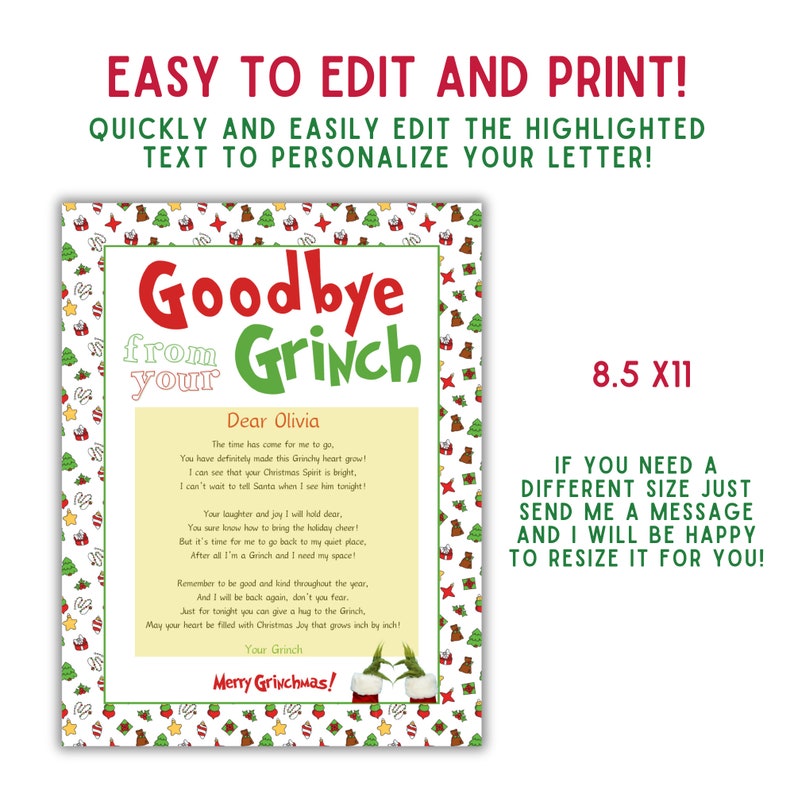 Editable Letter From the Grinch, Grinch Goodbye Letter, Printable Elf ...