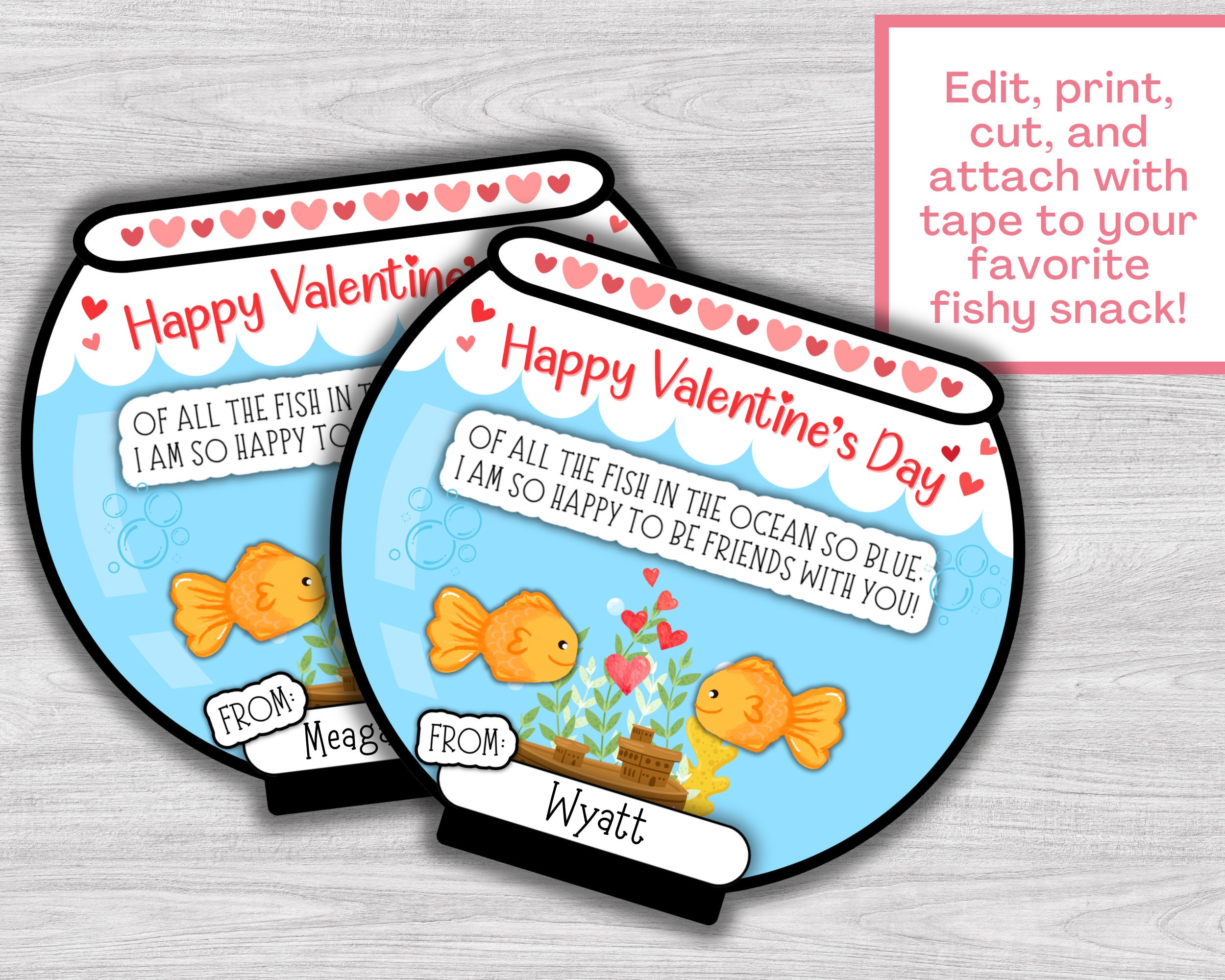 Fish Cracker Valentines, Valentine Favors, Editable Class Valentine ...