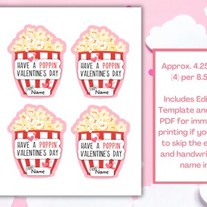 Editable Popcorn Valentines, Printable Valentines, Kids Valentines Day ...