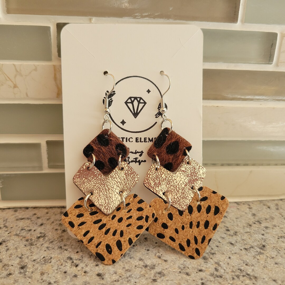 Furry Faux Leather and Cork Square Dangle Lightweight Earrings - Etsy
