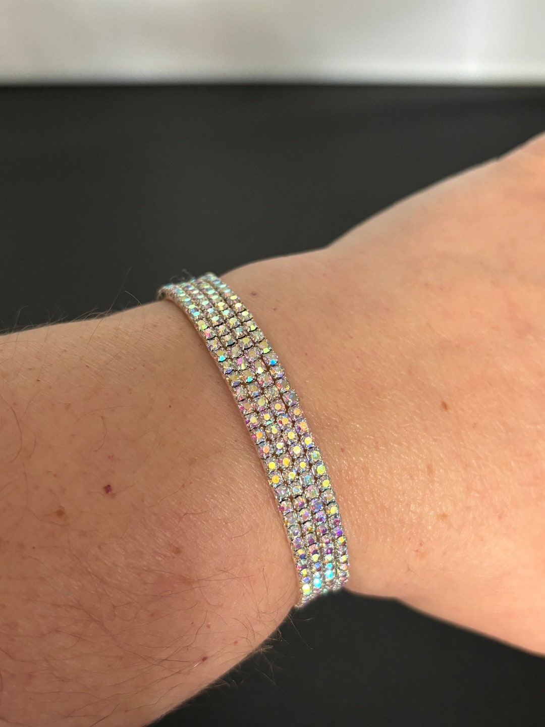 Vintage Aurora Borealis Rhinestone Wrap Bracelet NOS, Sparkling Iridescent Glass Silver-tone ...