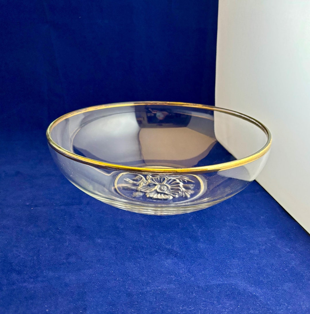 Vintage JEANETTE 'camellia' 10" Serving Bowl, Clear Crystal W/ Gold ...