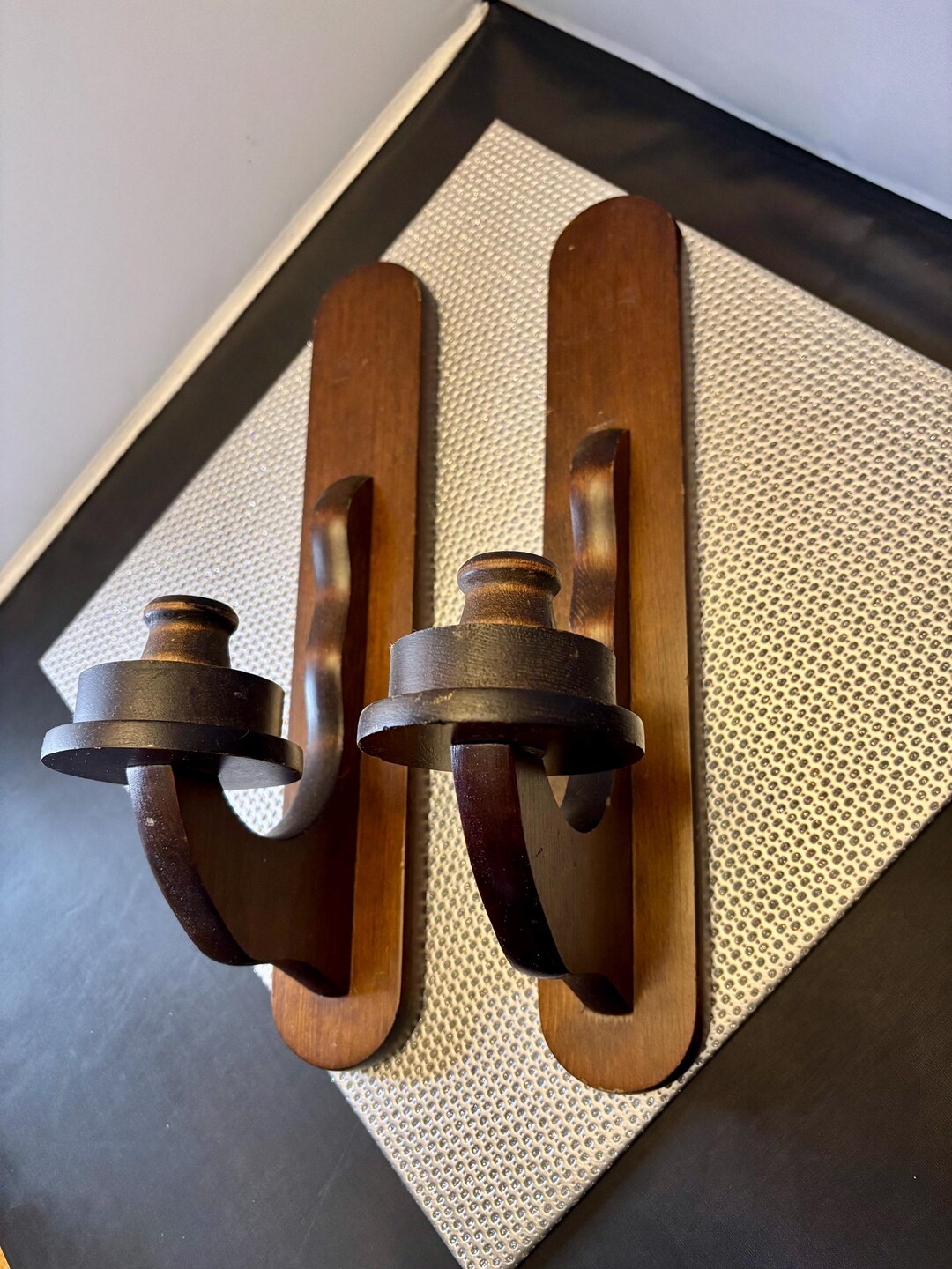 Vintage Pair of Wood Candlestick Wall Sconces, Craftsman Style ...