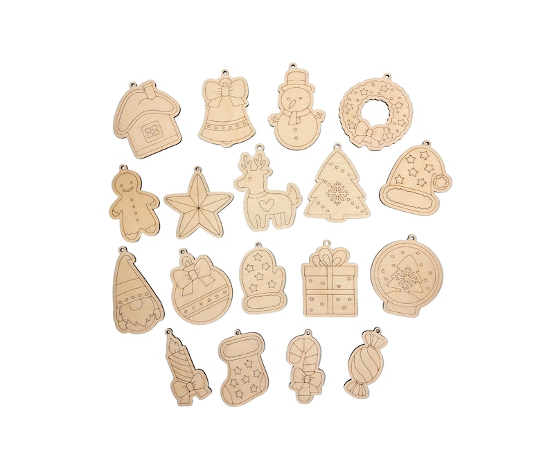 18pcs Wooden Christmas Ornament Coloring Kit, Christmas DIY Ornaments ...