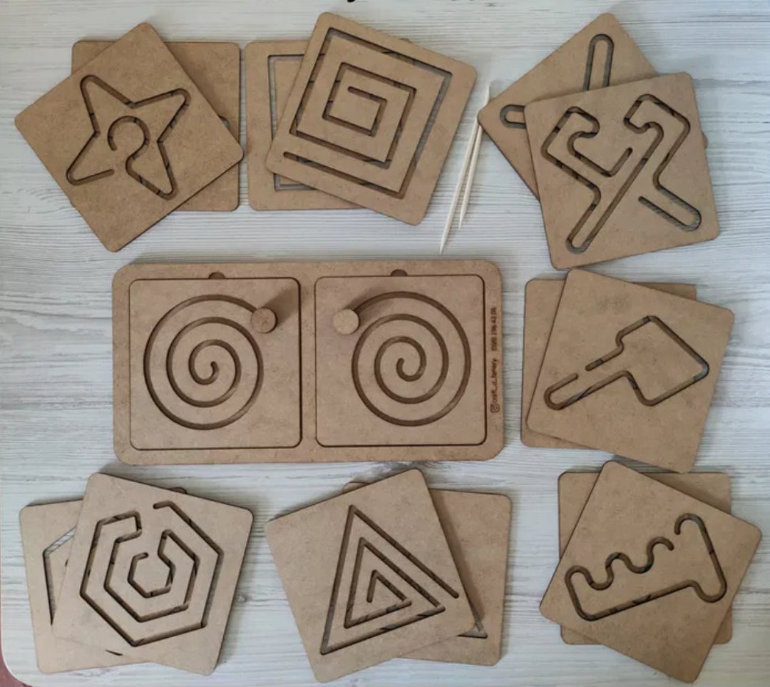 Wooden Tracing Boards, Montessori Writing Stencils Set for Kid, Writing ...