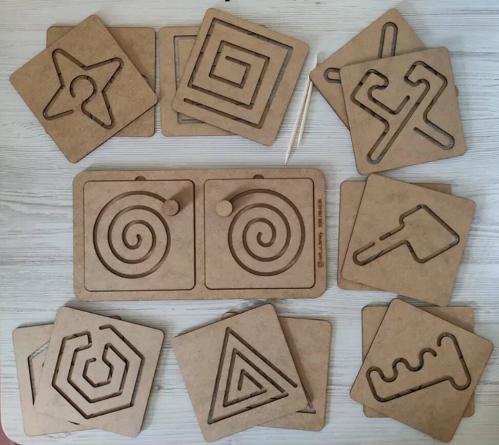 Wooden Tracing Board, Montessori Materials Writing Skills Stencil ...