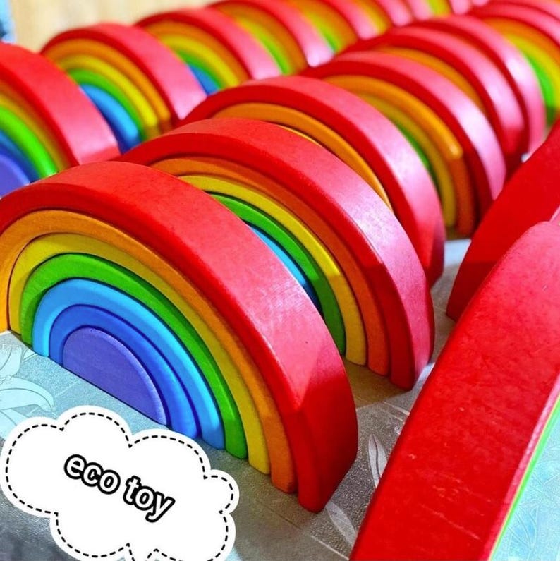 Wooden Rainbow Stacker Toy, Grimms Toys Montessori Rainbow Stacking ...