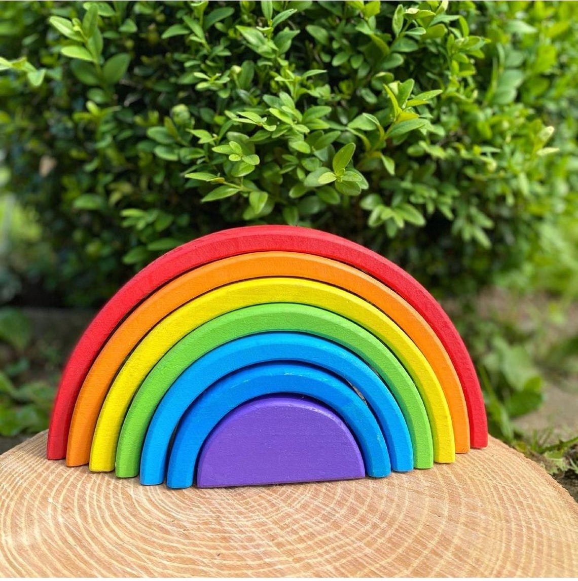 Wooden Rainbow Stacker Toy, Grimms Toys Montessori Rainbow Stacking ...