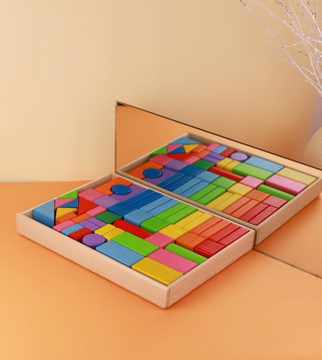 Building Blocks Set 48pcs, Montessori Rainbow or Natural Cubes, Waldorf ...