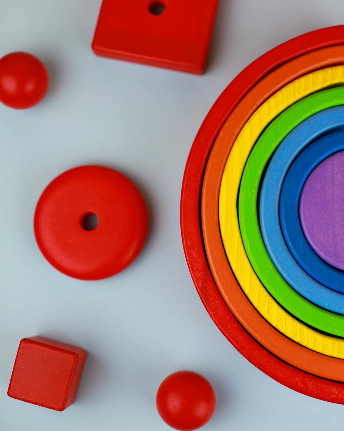 Wooden Rainbow Stacker Toy, Grimms Toys Montessori Rainbow Stacking ...