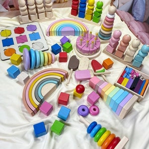 Building Blocks Set 24pcs, Montessori Natural Cubes, Waldorf Wooden ...