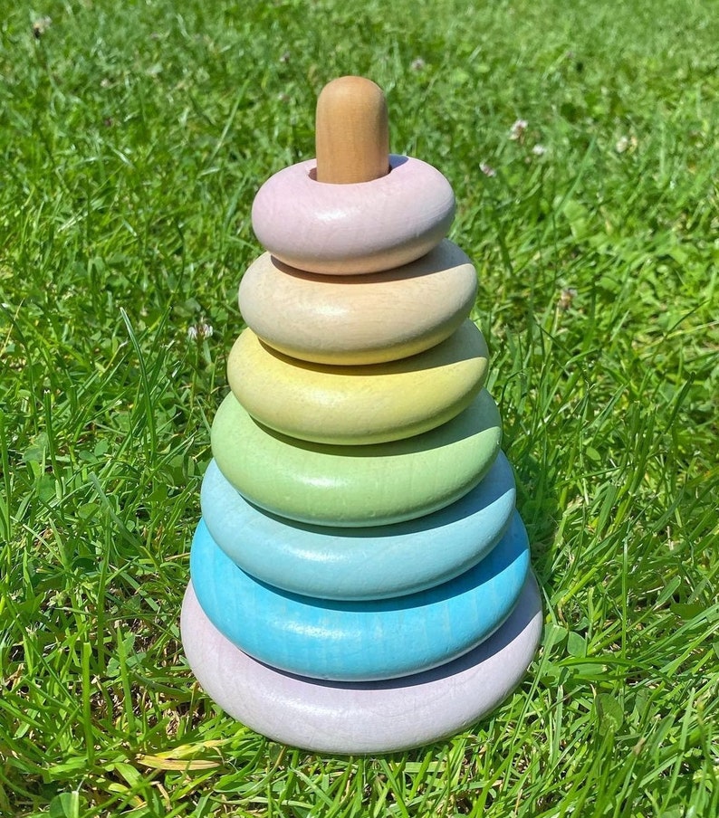 Piramide Montessori Rainbow Wood Eco Toy for Toddler, Geometric ...