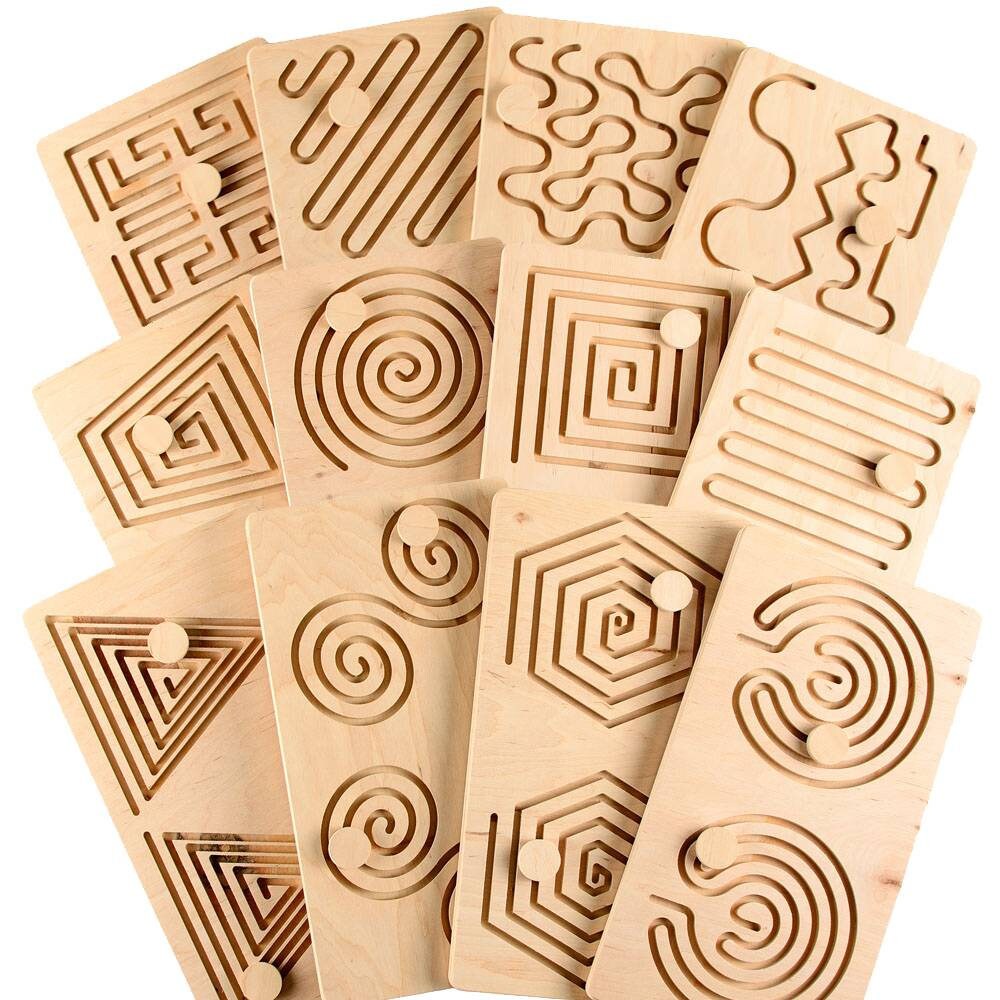 Wooden Tracing Board, Montessori Materials Writing Skills Stencil Set ...