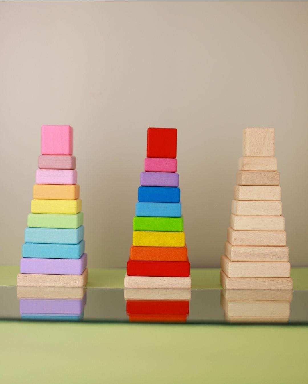 Wooden Rainbow Stacker Square Pyramid, Montessori Wood Pyramid Stacking ...