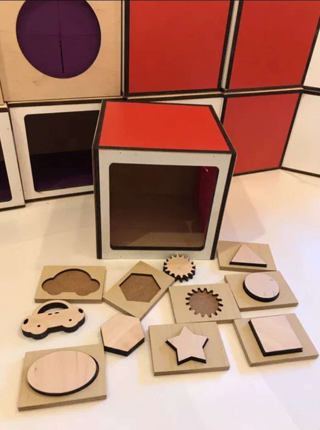 Wooden Shapes Flash Cards Sensory Cube, Shapes Puzzle Baby 2 in 1, Find ...