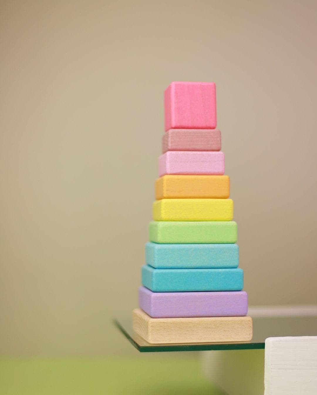 Wooden Rainbow Stacker Square Pyramid, Montessori Wood Pyramid Stacking ...
