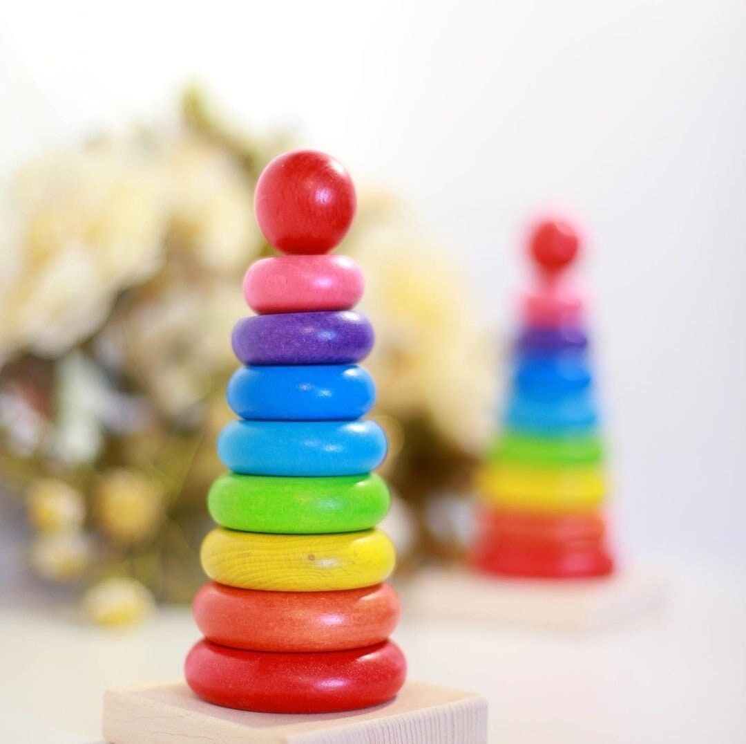Wooden Circle Stacking Rings Pyramid, Wood Montessori Educational Toys ...