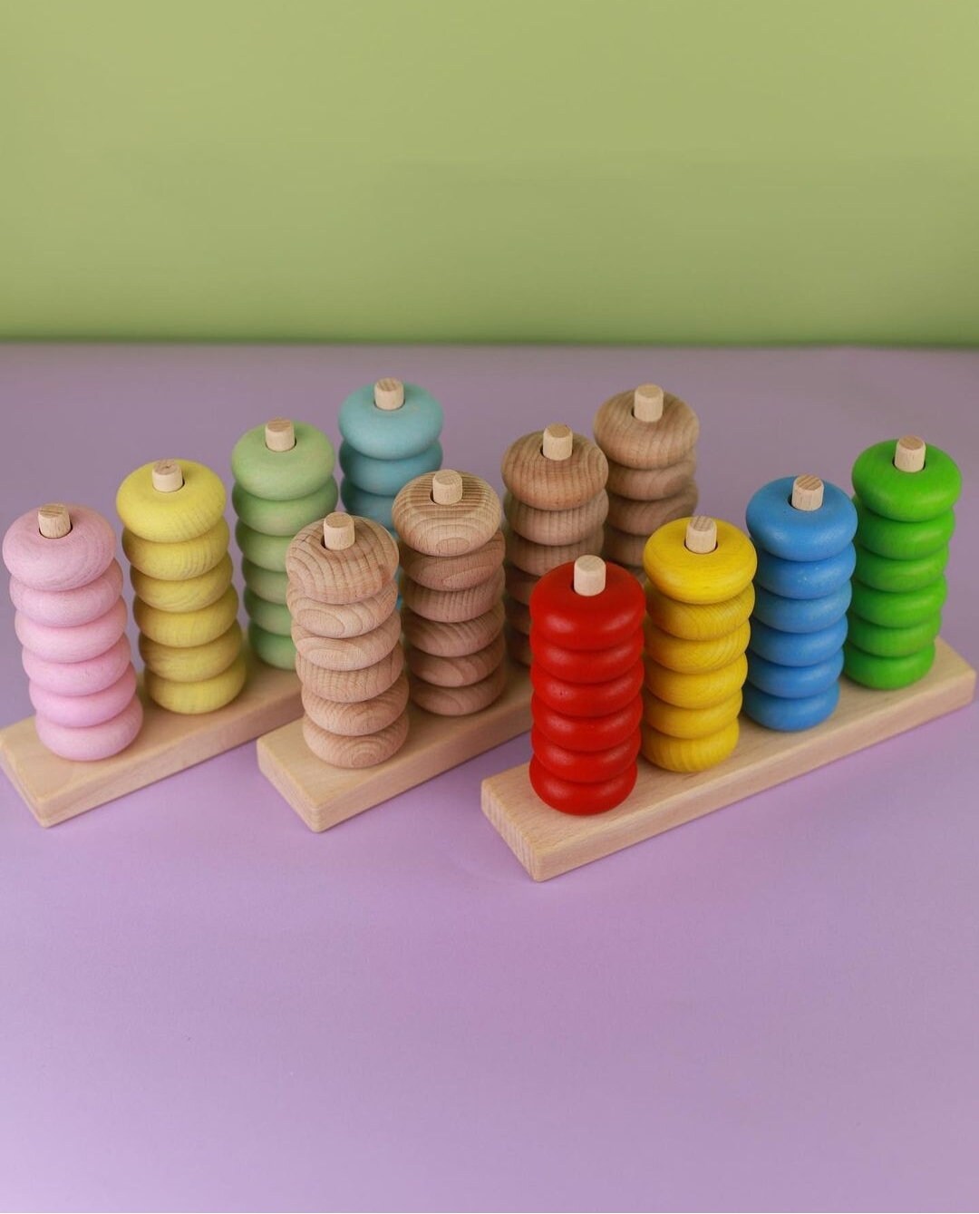 Montessori Stacker, Stacking Wooden Ring Pyramid, Handmade Toddler Toy ...