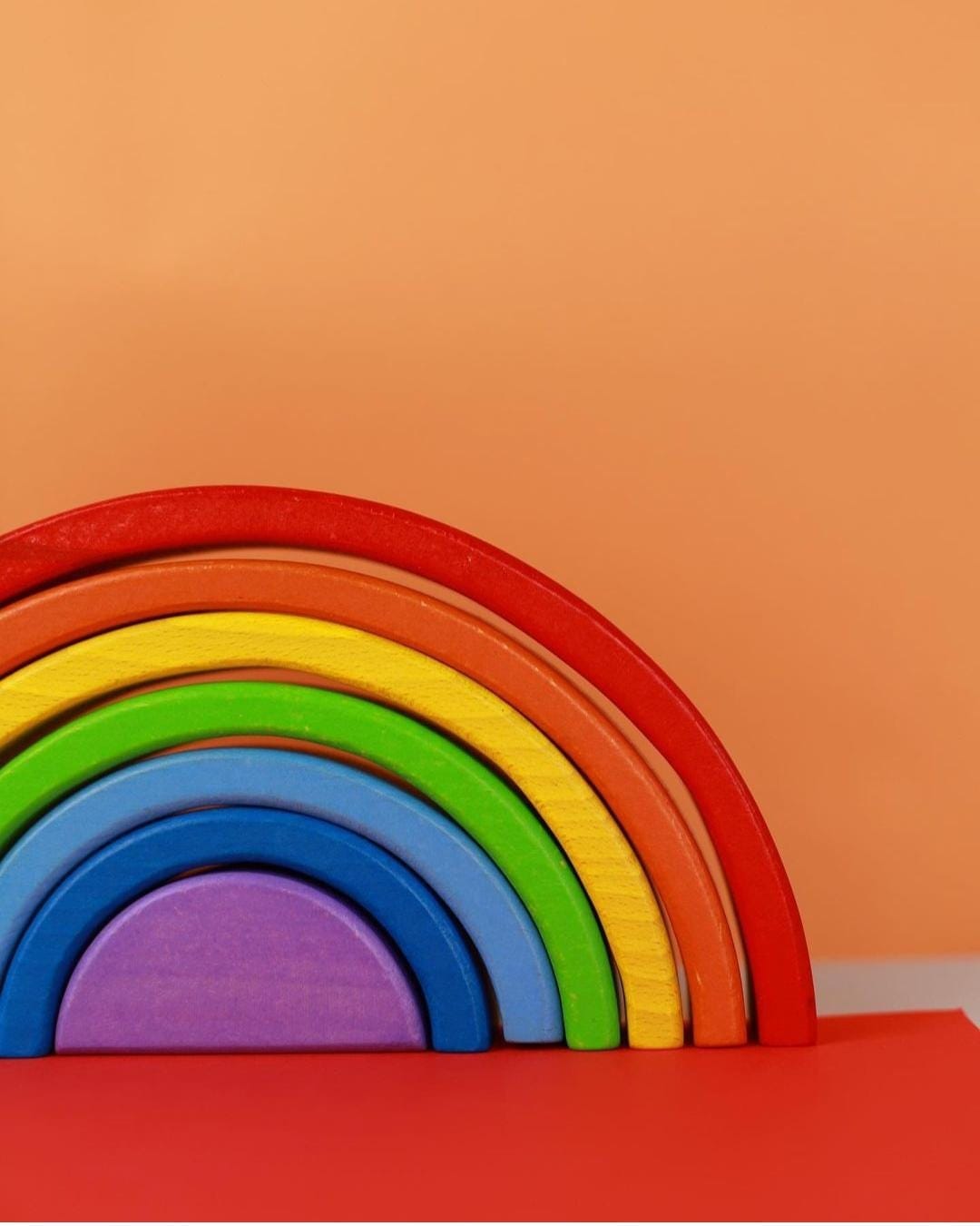 Wooden Rainbow Stacker Toy, Grimms Toys Montessori Rainbow Stacking ...