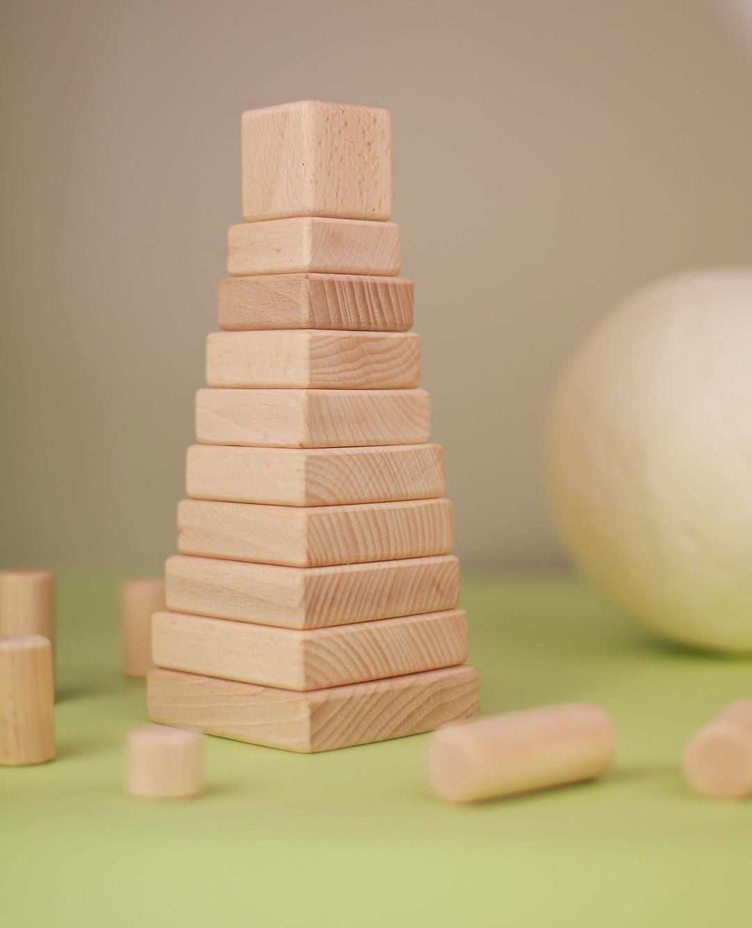 Wooden Rainbow Stacker Square Pyramid, Montessori Wood Pyramid Stacking ...