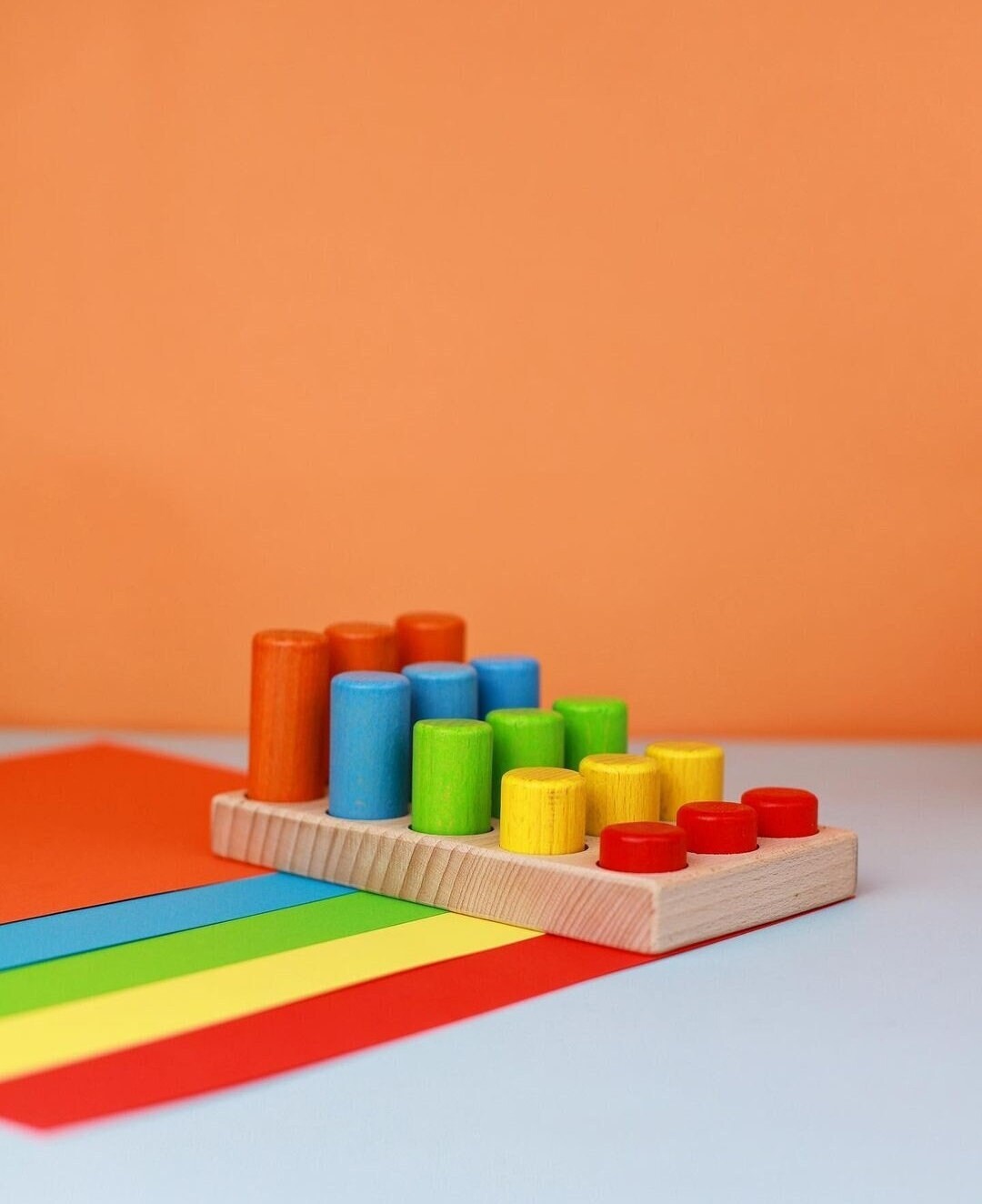 Knobbed Cylinder Blocks, Wooden Natural Puzzle Toy, Color Montessori ...