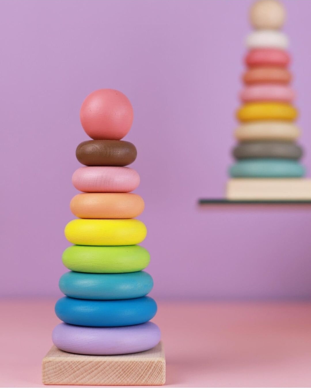 Wooden Stacking Pyramid Ring, Montessori Sensory Toys, Pastel Wooden ...