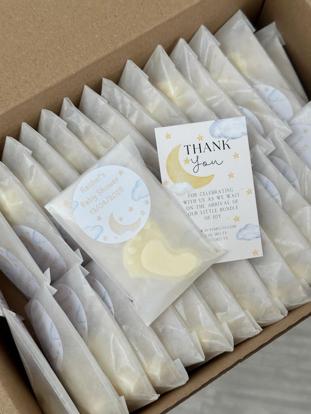 Personalised Baby Shower Favours, We Are Over the Moon Theme, Wax Melt ...