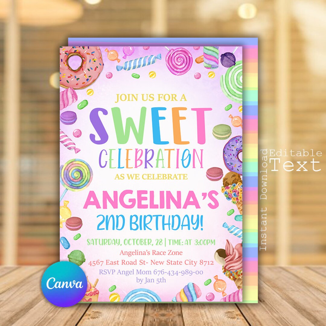 Sweet Birthday Invitation, Sweet Celebration Invitation, Pink Candy ...