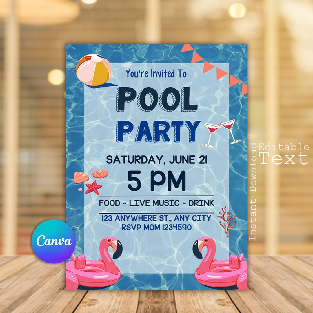Editable Pool Party Invitation, Summer Birthday Party, Pool Party ...