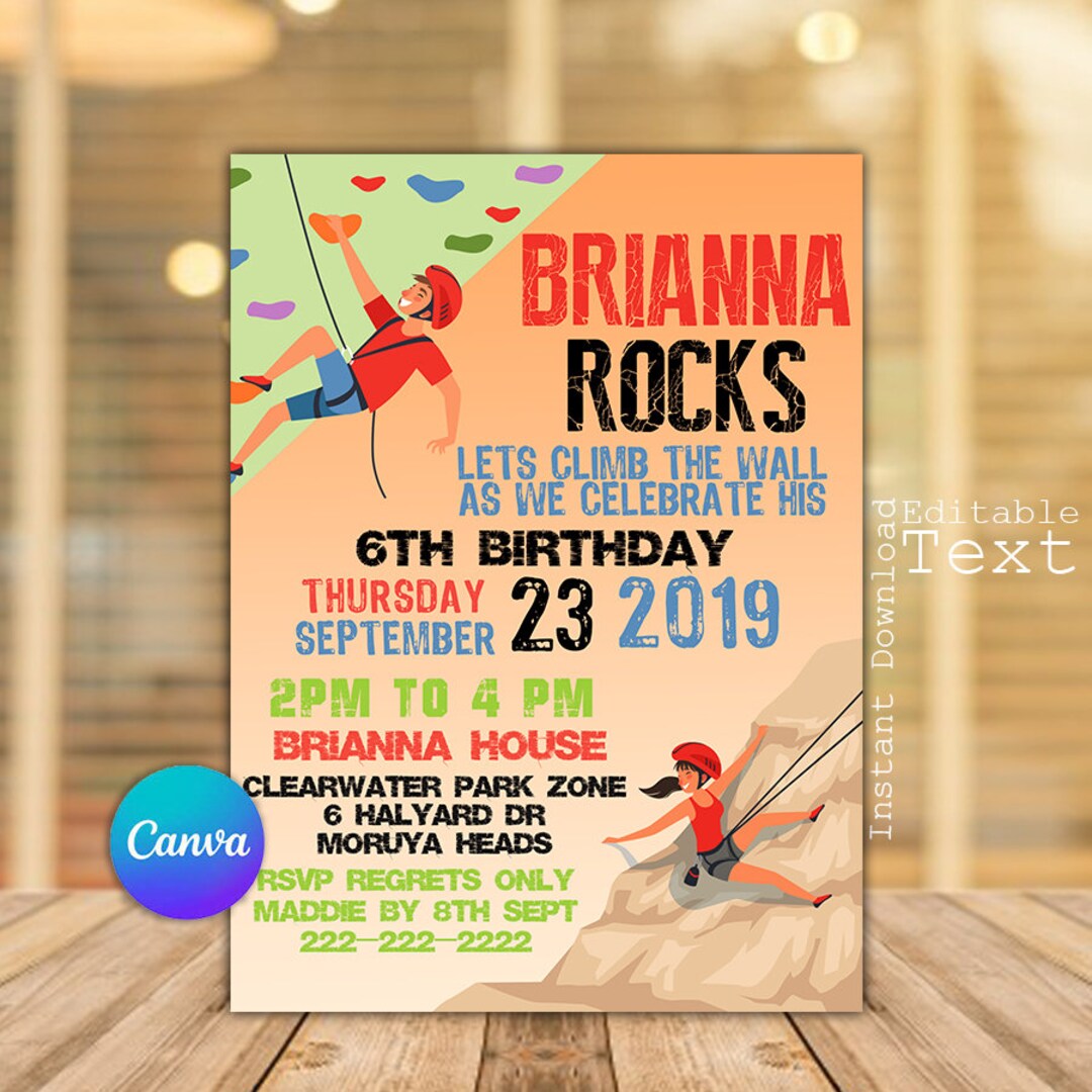 Rock Climbing Invitation, Rock Climbing Birthday Invitation, Climber ...