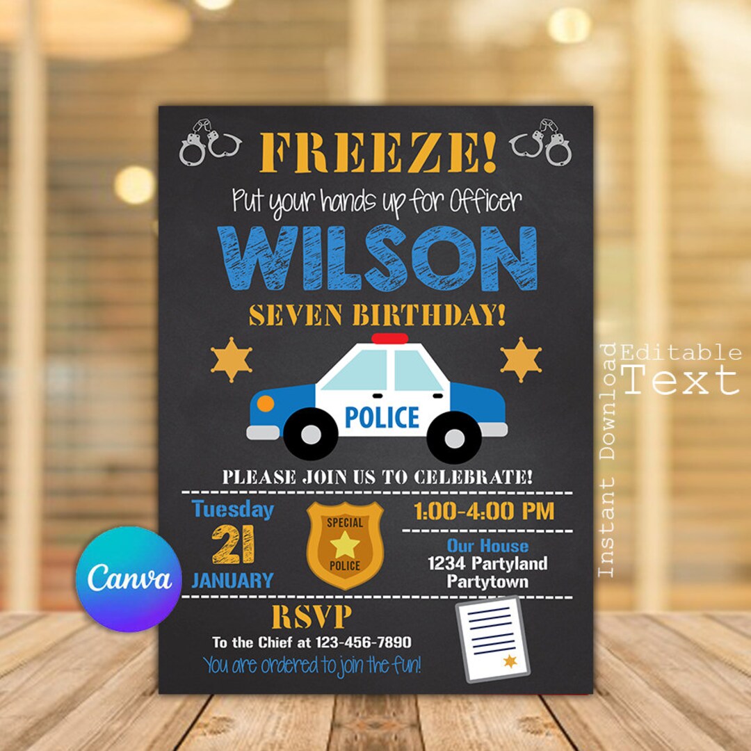 Police Invitation, Police Birthday Invitation, Policeman Party ...